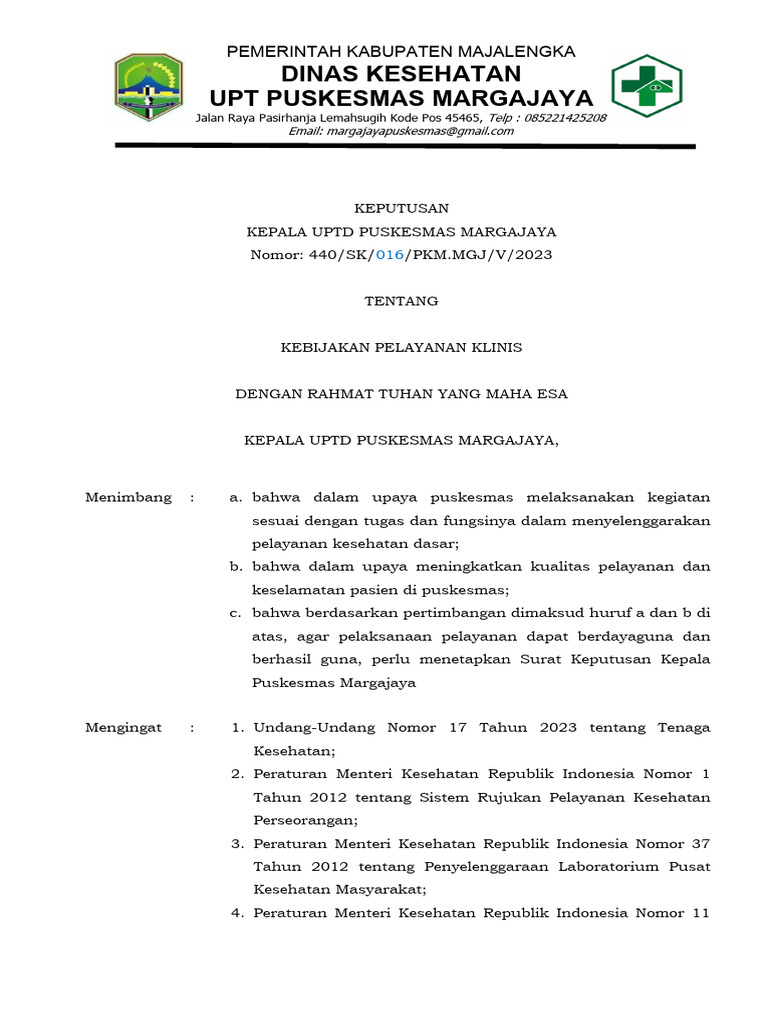 12 SK Pelayanan Klinis Revisi | PDF