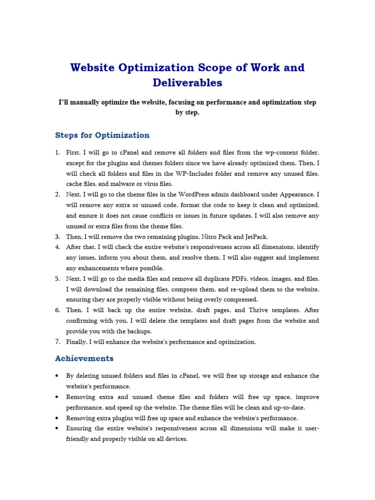 Website Optimization Scope of Work and Deliverables | PDF | Computer ...