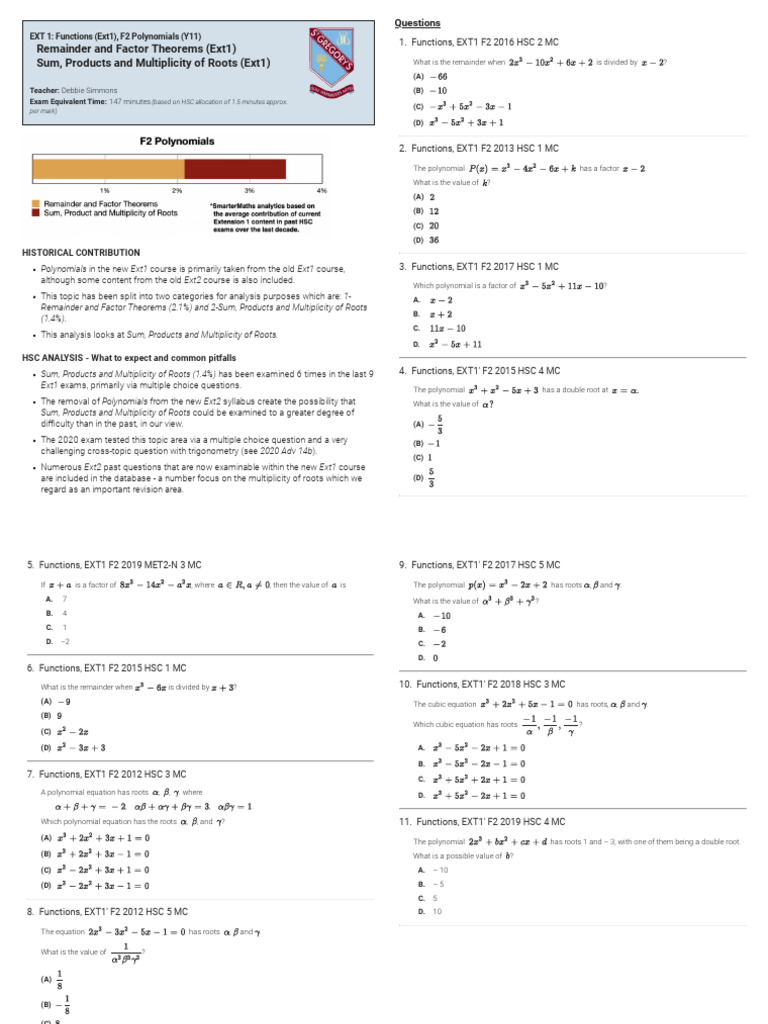 HSC Polynomials (1) | PDF | Polynomial | Zero Of A Function