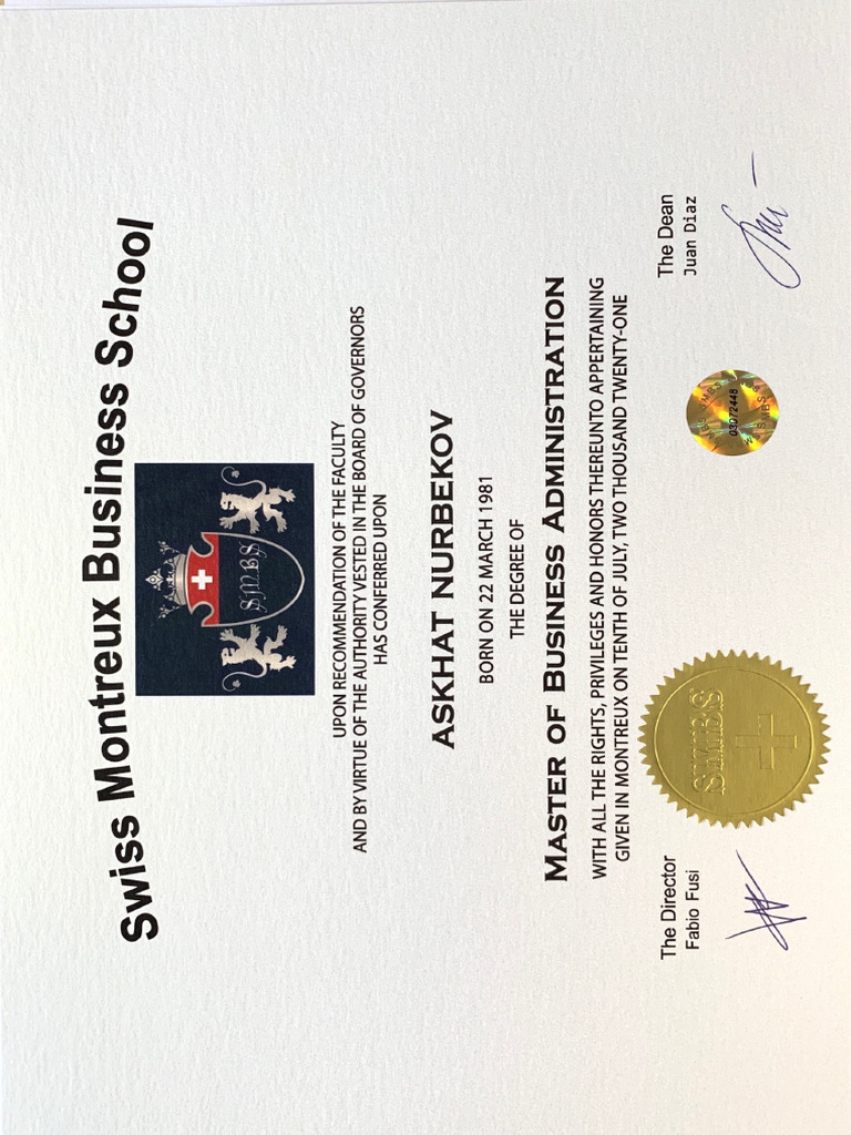 Diploma and Transcript of Grades Master of Business Administration ...