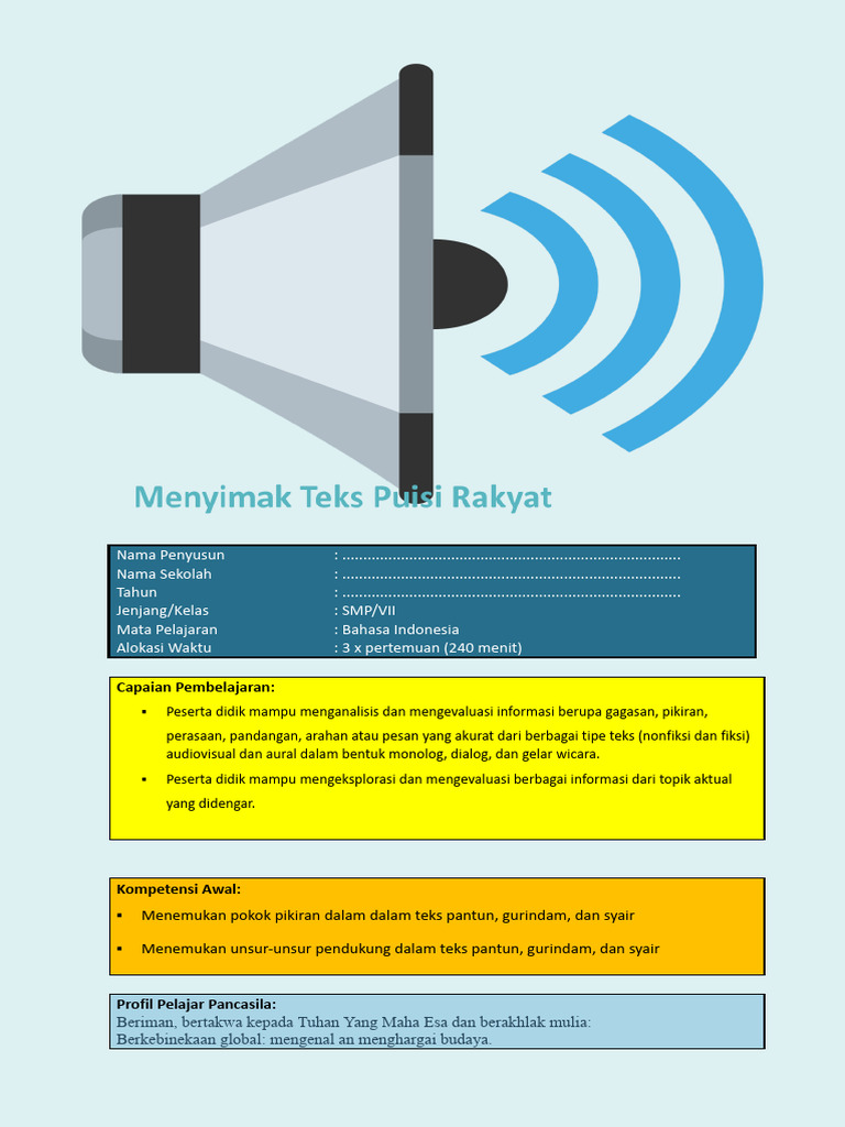 Modul Ajar BINDO Klas 7 Bab 3 PUISI RAKYAT-Menyimak-ed | PDF