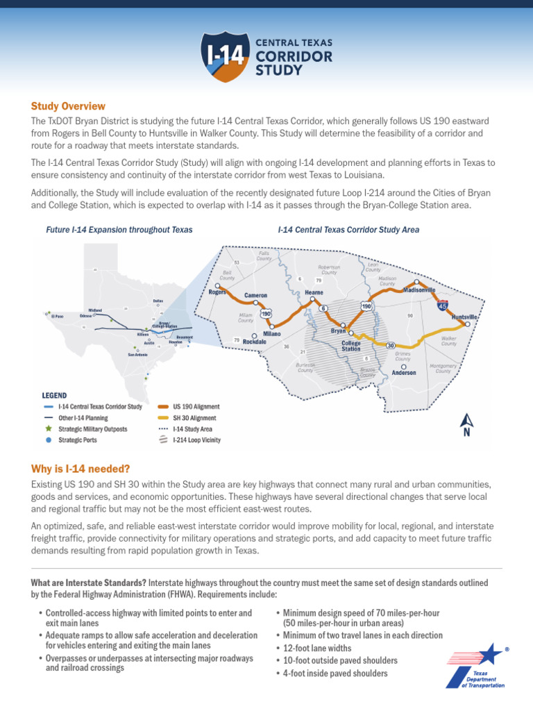 TxDOT I-14 Fact Sheet | PDF | Transport | Road Infrastructure