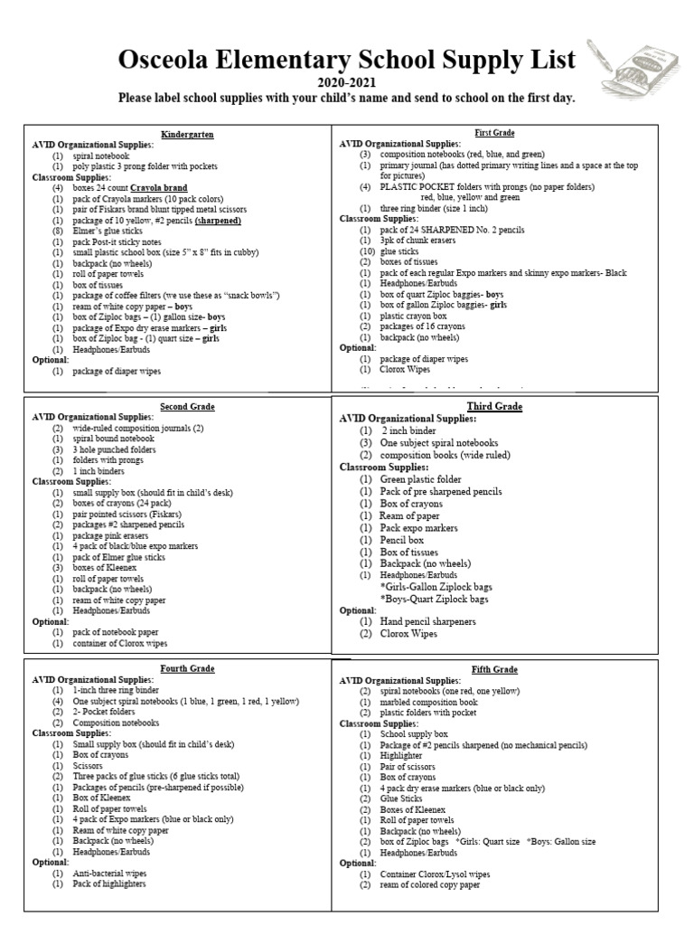 Updated Supply List | PDF | Pencil