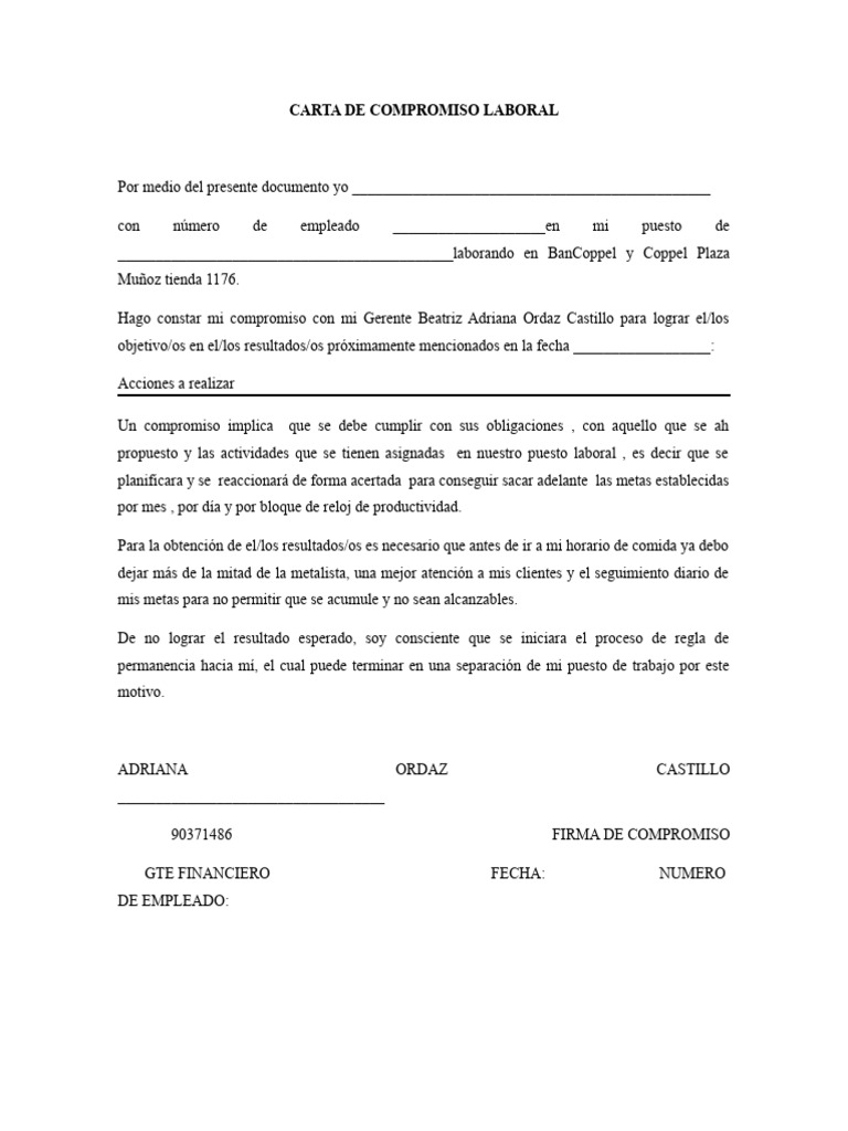Carta de Compromiso Laboral | PDF