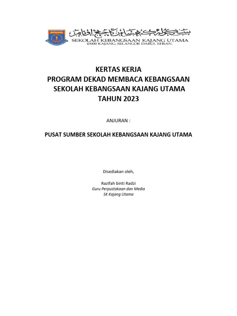 KERTAS KERJA PROGRAM DEKAD MEMBACA 2023 | PDF