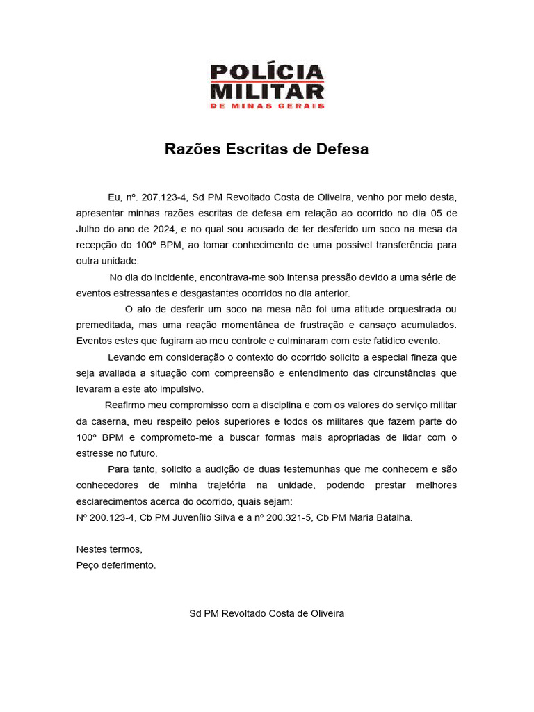 4 Razões Escritas de Defesa | PDF