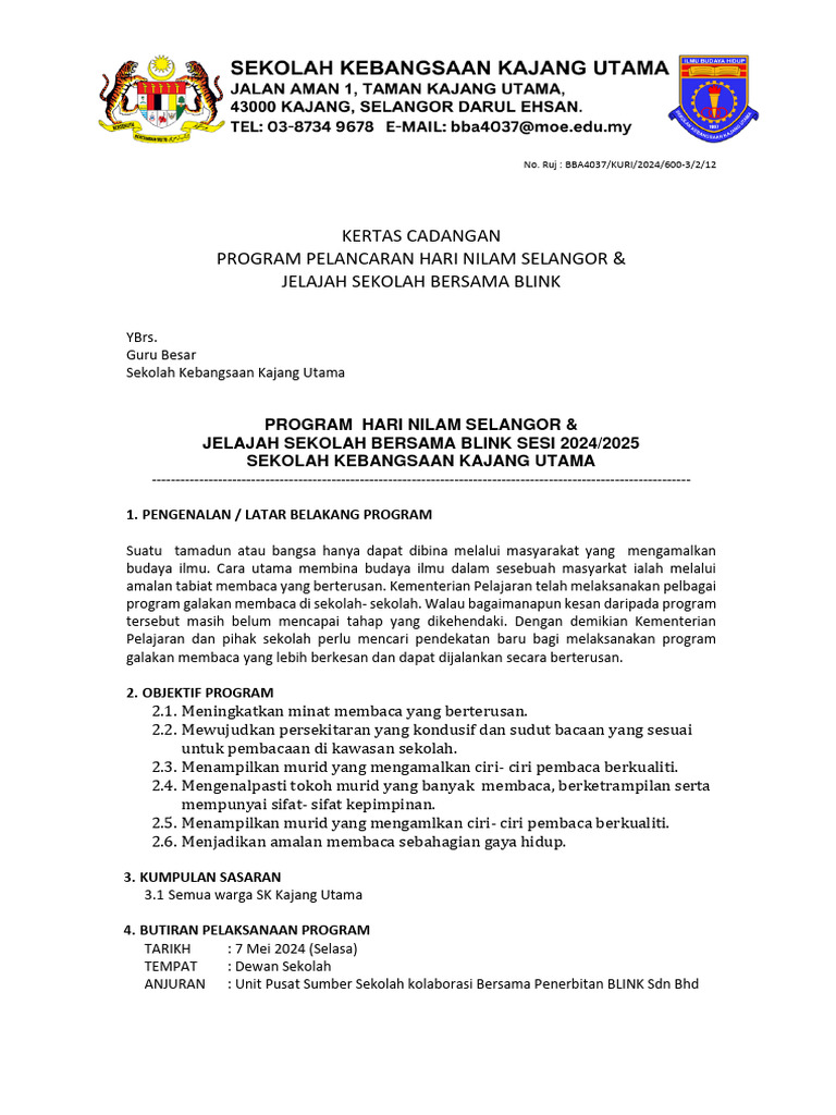 KERTAS KERJA PROGRAM HARI NILAM SELANGOR JELAJAH BLINK | PDF