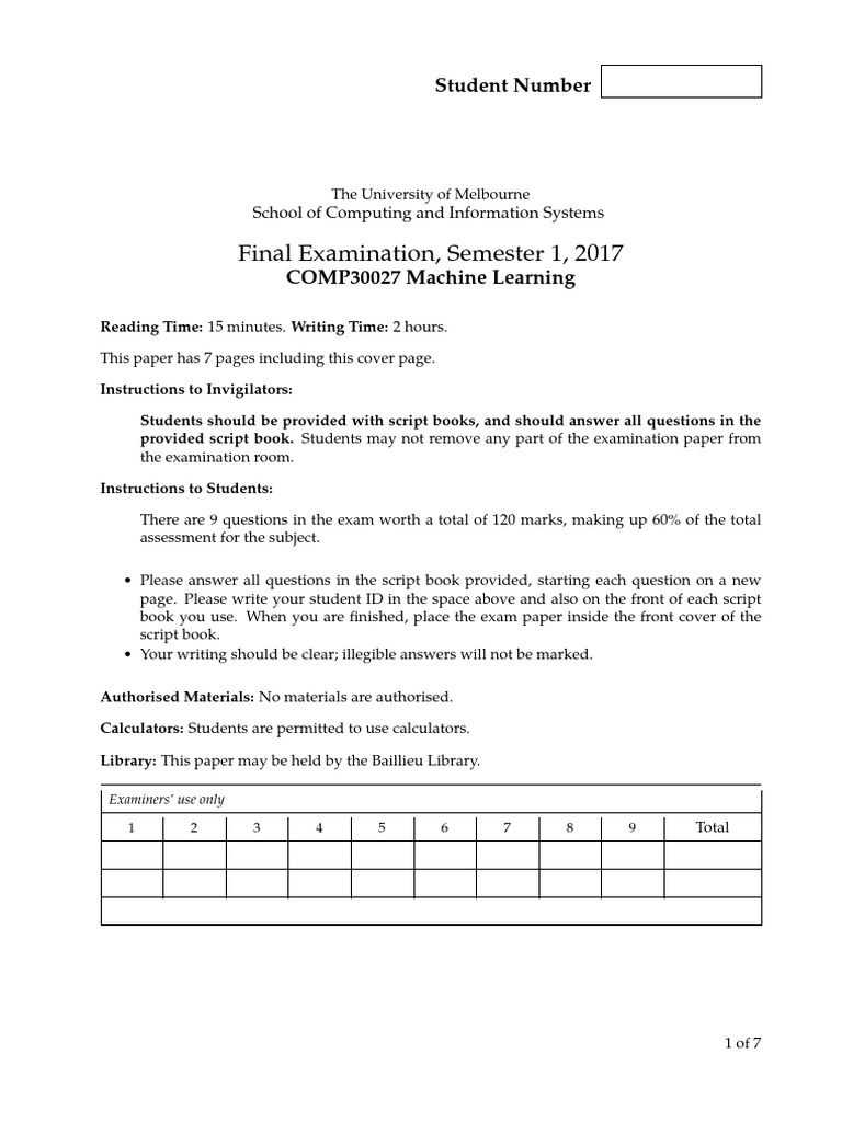 Exam 2017 | PDF | Machine Learning | Statistical Classification