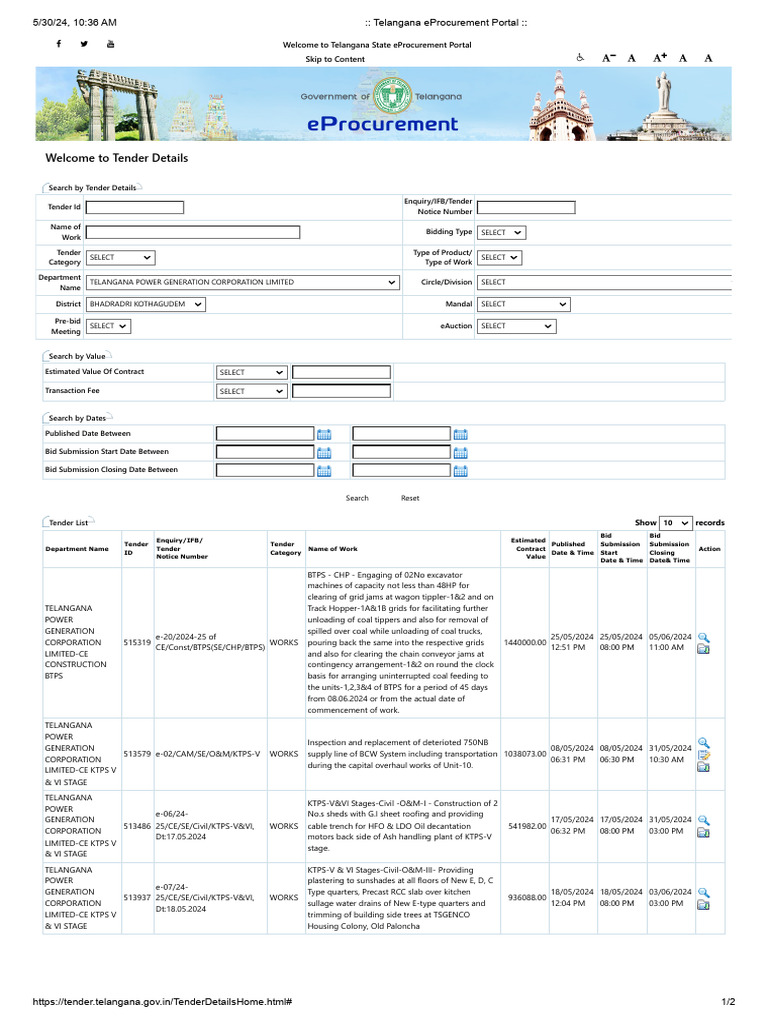 Telangana Power Generation Tenders | PDF
