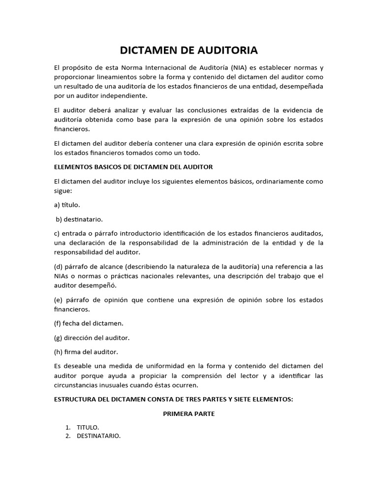 Estructura del Dictamen del Auditor | PDF | Auditoría | Contralor