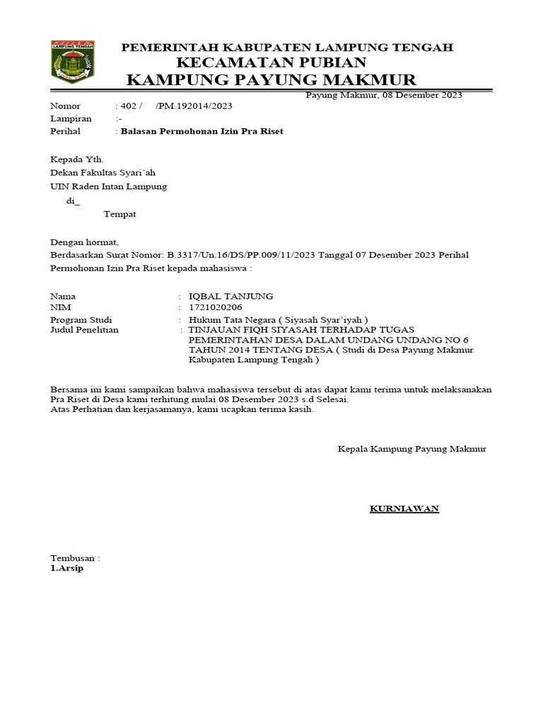 Surat Balasan Permohonan | PDF | Sains & Matematika | Teknologi & Rekayasa