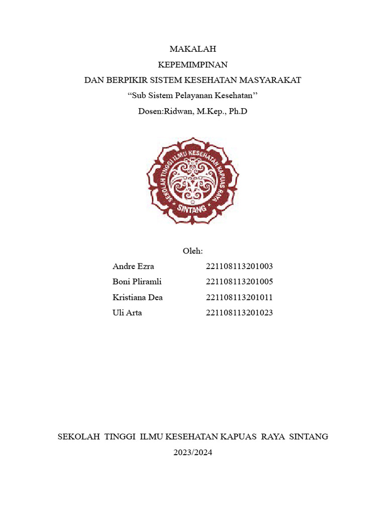 Makalah Sub-Sistem Pelayanan Kesehatan - Kel - 6 | PDF