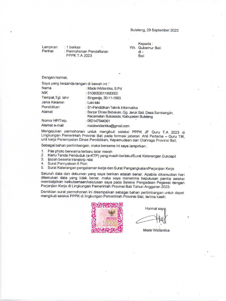 Contoh Surat Permohonan Mengikuti Seleksi Pppk Pdf