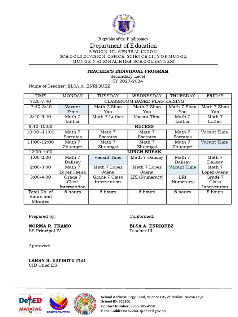 INDIVIDUAL-SCHEDULE-MATH-DEPT-SY-2023-2024 | Download Free PDF ...