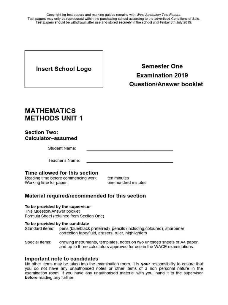 2019 Methods Unit 1 Ca | PDF | Circle | Mathematics