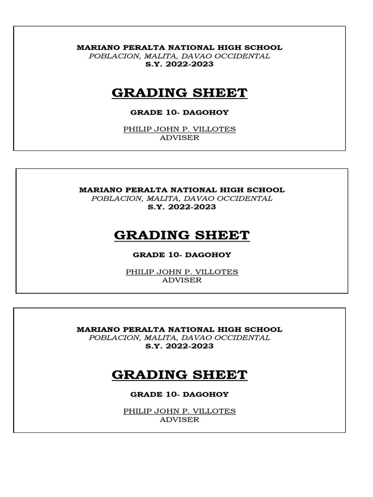 Grading Sheet Front Page | PDF | Wellness