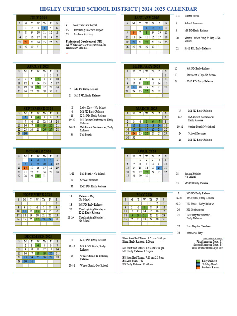 HUSD 2024-2025 School Calendar | PDF | Schools | Educational Institutions