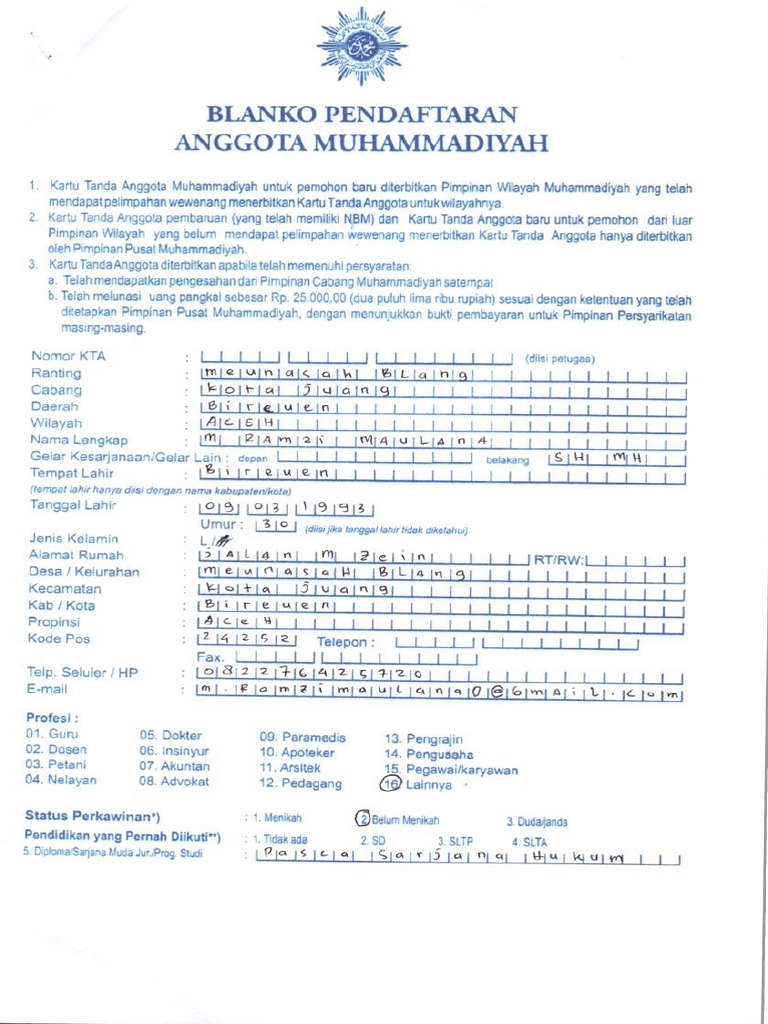 Blanko Pendaftaran P 2 | PDF