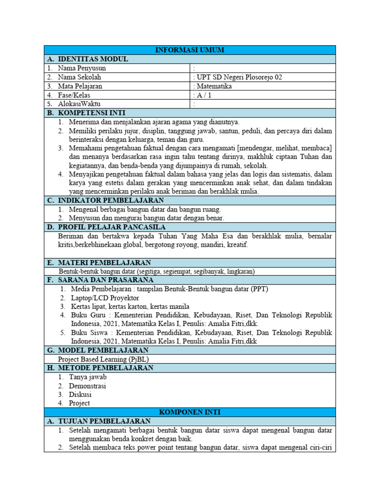 RPP PJBL MATEMATIKA | PDF | Karier & Perkembangan | Kesehatan Holistik
