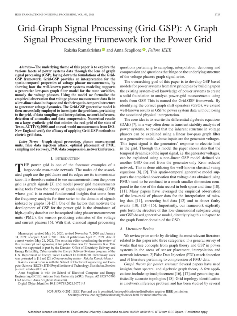 Grid GSP - A Graph Signal Processing Framework For The Power Grid | PDF | Eigenvalues And ...