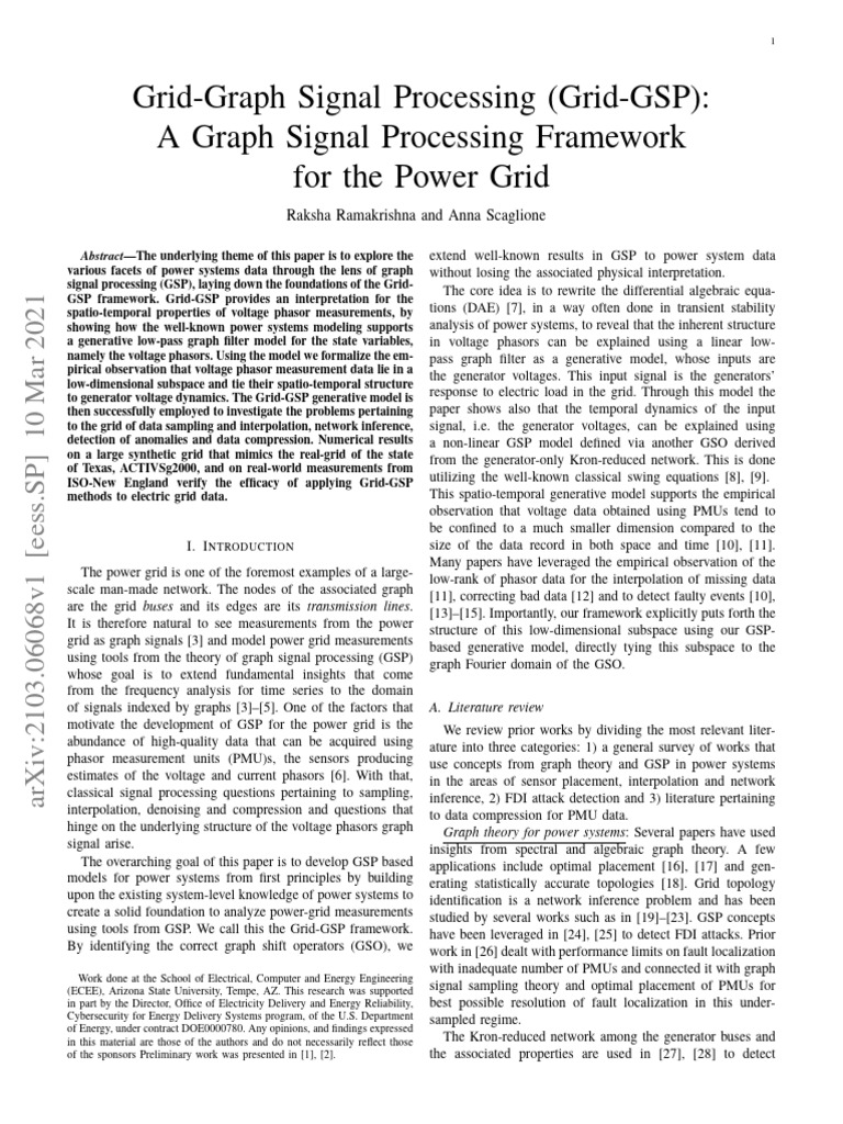 a graph signal processing framework for the power grid | PDF | Eigenvalues And Eigenvectors ...
