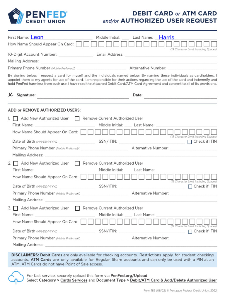 Form 185 Debit Atm Card Application | PDF | Credit Card | Debit Card