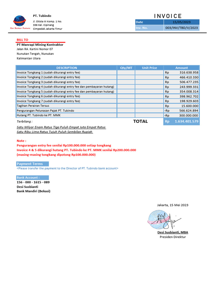Invoice Summary for PT. MMK | PDF | Finance & Money Management