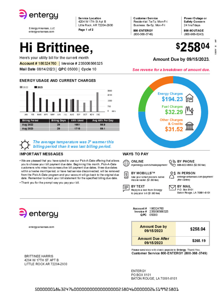 Entergy Bill Payment Details | PDF | Fee | Taxes
