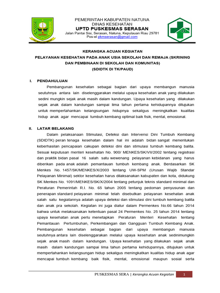 KAK SDIDTK di TK PAUD 2025 | PDF