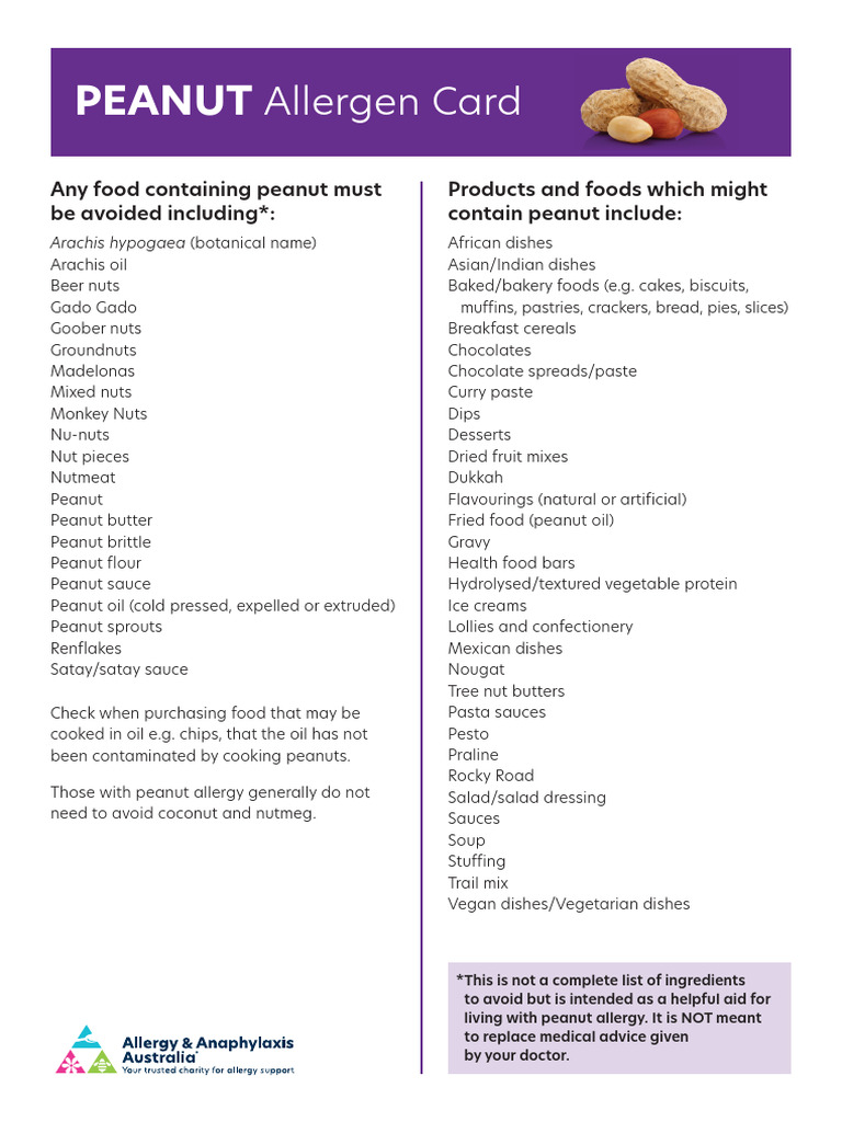 AAA FoodAllergenCards A4 PEANUT | PDF | Peanuts | Food Allergy