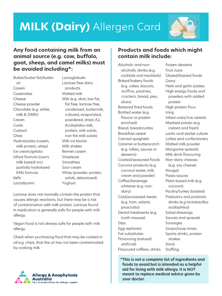AAA FoodAllergenCards A4 MILK | PDF | Milk | Food Allergy