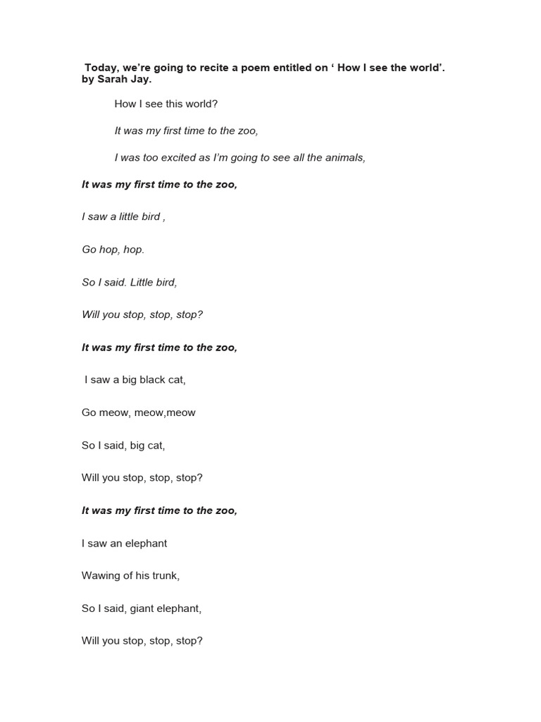At The Zoo Poem | PDF