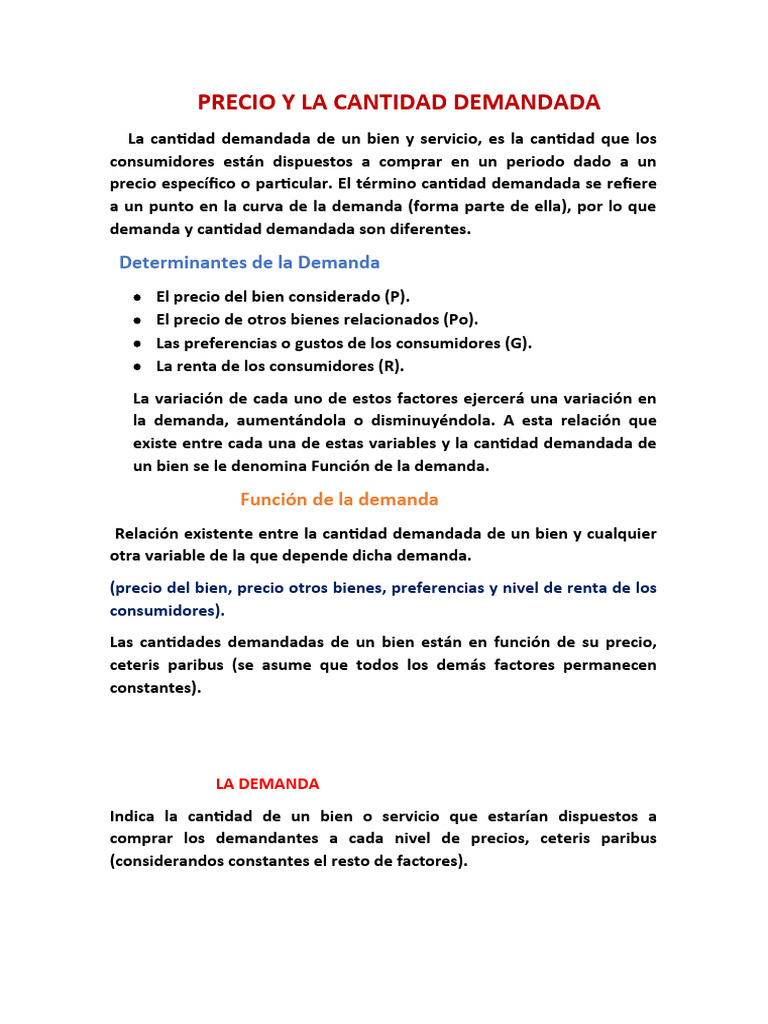 Precio y La Cantidad Demandada | PDF | Oferta y demanda | Precios