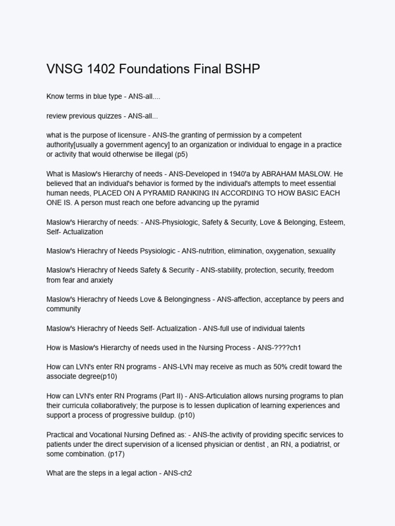 VNSG 1402 Foundations Final BSHP | PDF