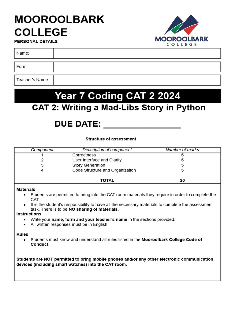 Year 7 Coding CAT 2 | Download Free PDF | Adjective | Adverb