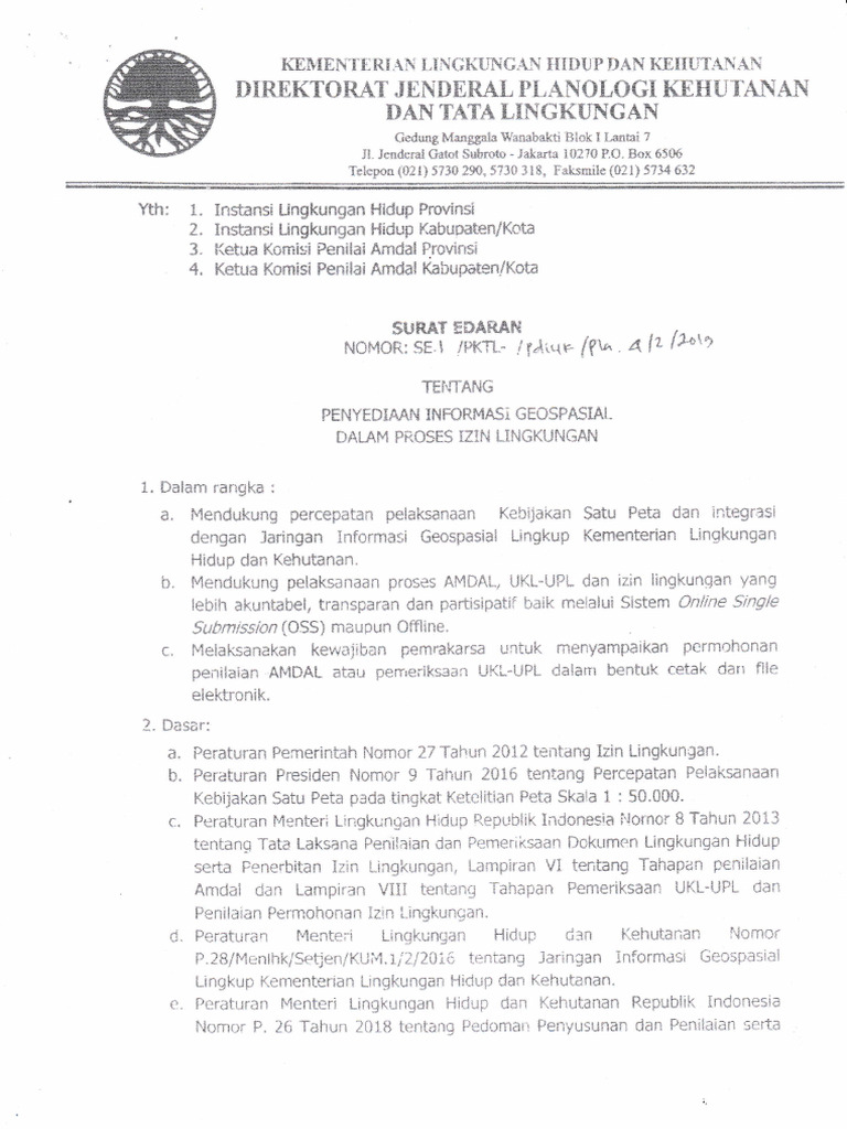 Surat Edaran u PETA AMDAL UKL-UPL | PDF