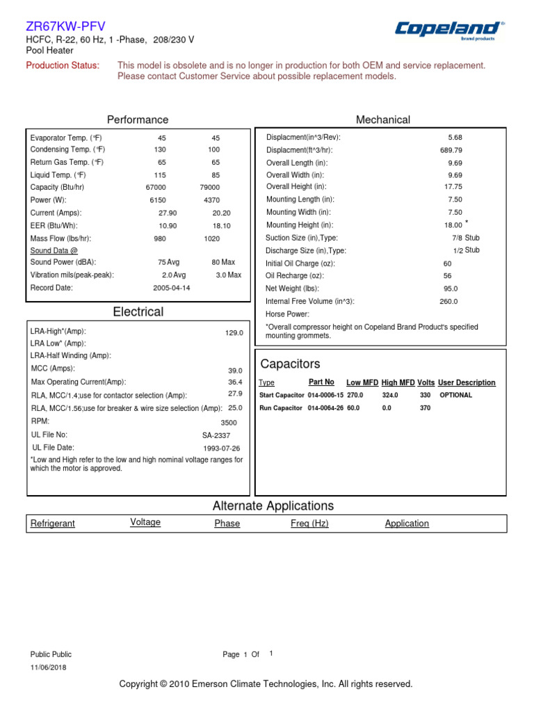 Copeland Zr67kwe-Pfv-930 Article 1404816206953 en Ss | PDF | Capacitor ...