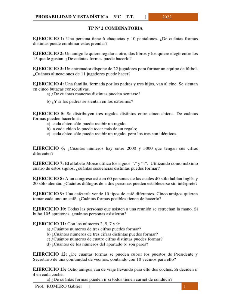 TP N 2 Combinatoria | PDF | Combinatoria