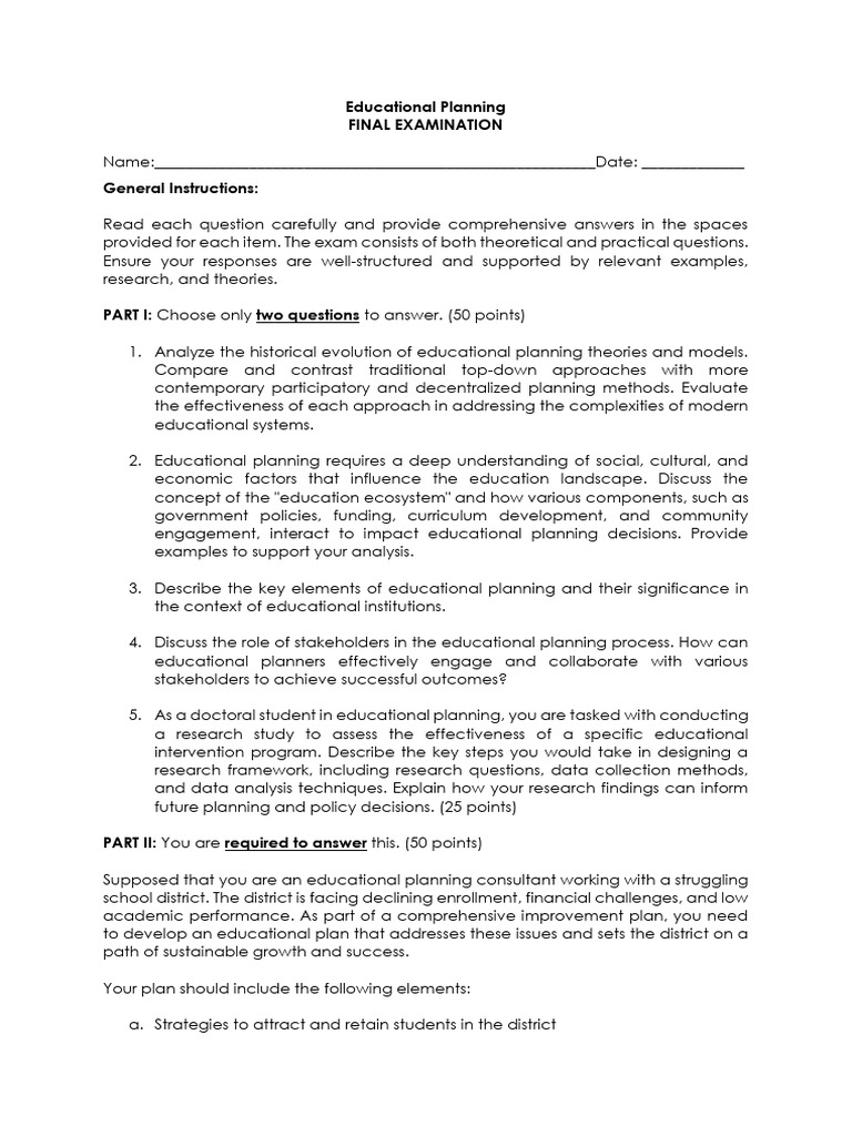 Final Exam Educational Planning | PDF | Policy | Cognition