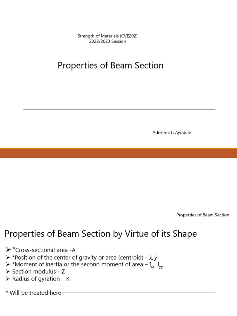 Properties of Beam Sections - 1 | PDF | Beam (Structure) | Center Of Mass