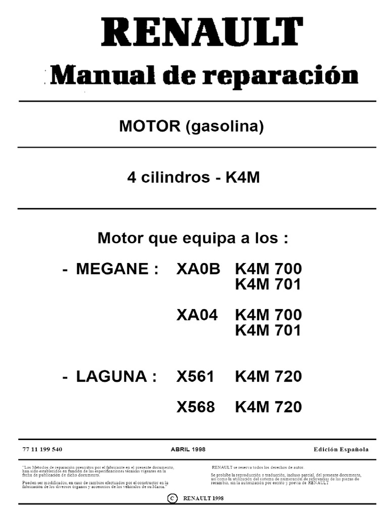(RENAULT) Manual de Taller Renault Motor K4M | PDF