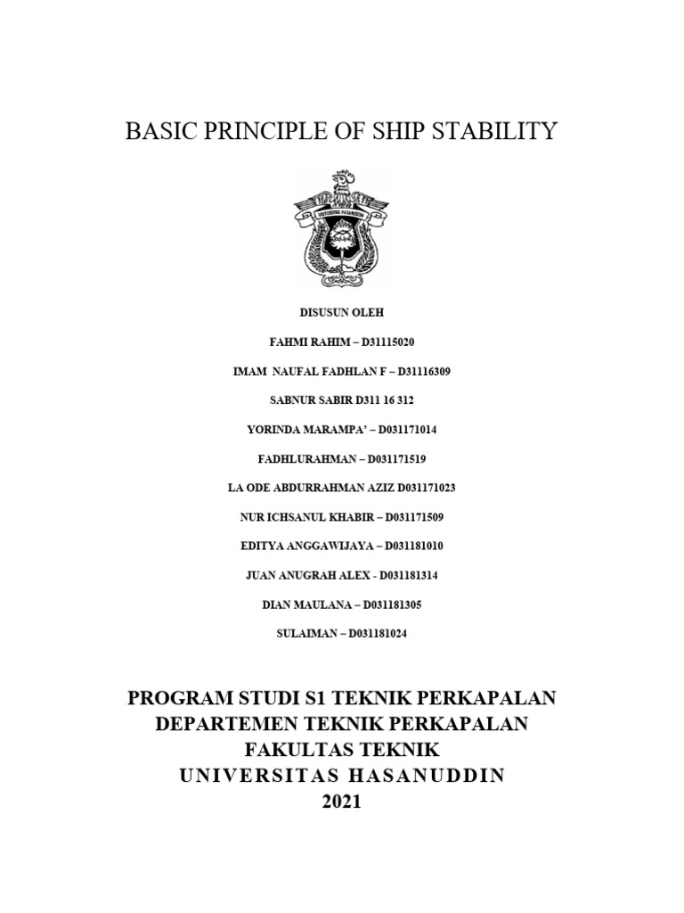 BASIC PPRINCIPLE OF Ship Stability | PDF