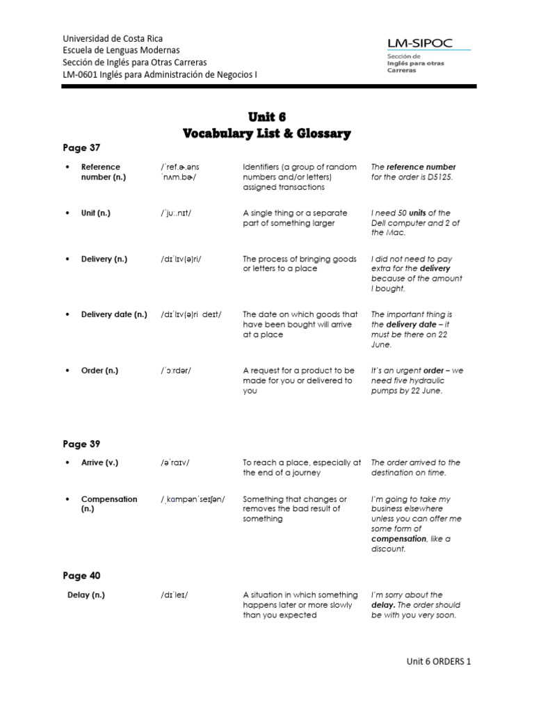 Unit 6 - Vocabulary List | PDF | Courier