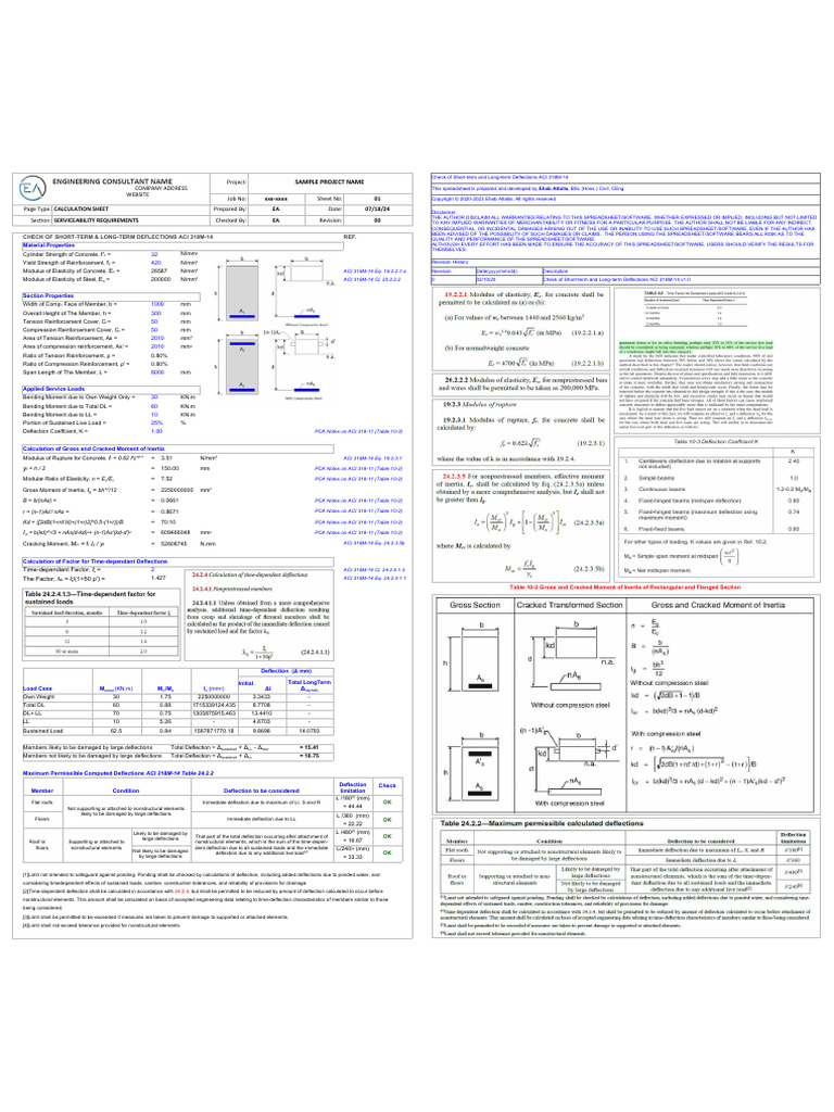 EA Check of Short Term & Long Term Deflections ACI 318M 14 v1 0 | PDF ...