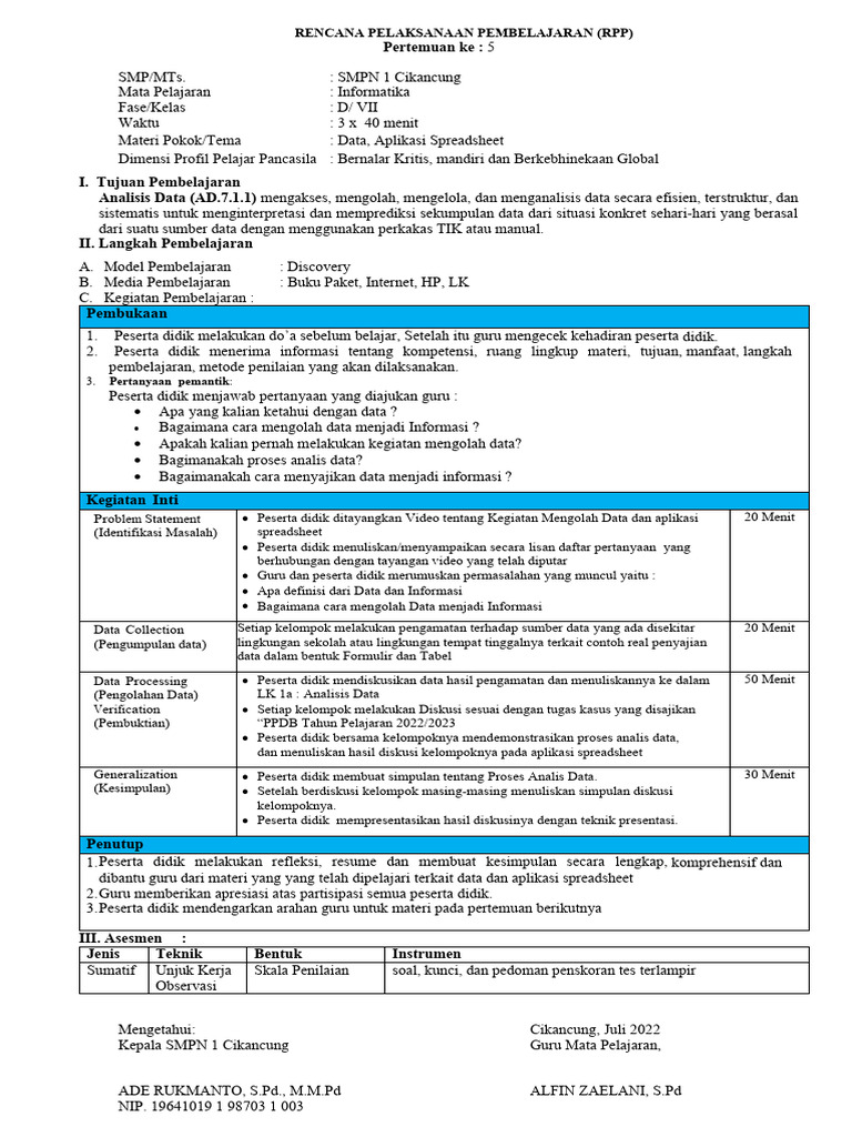 P5-RPP Ad.7.1.1 - Analisis Data | PDF | Komputer