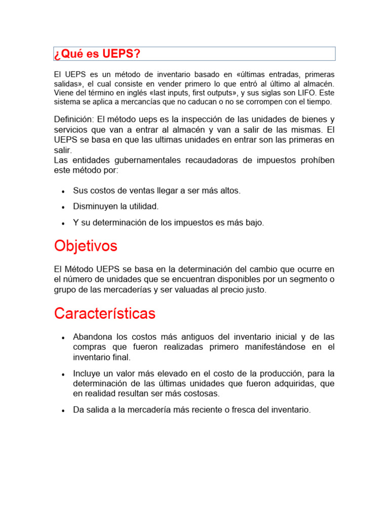 Método UEPS: Ventajas y Desventajas | PDF | Precios | Negocios económicos