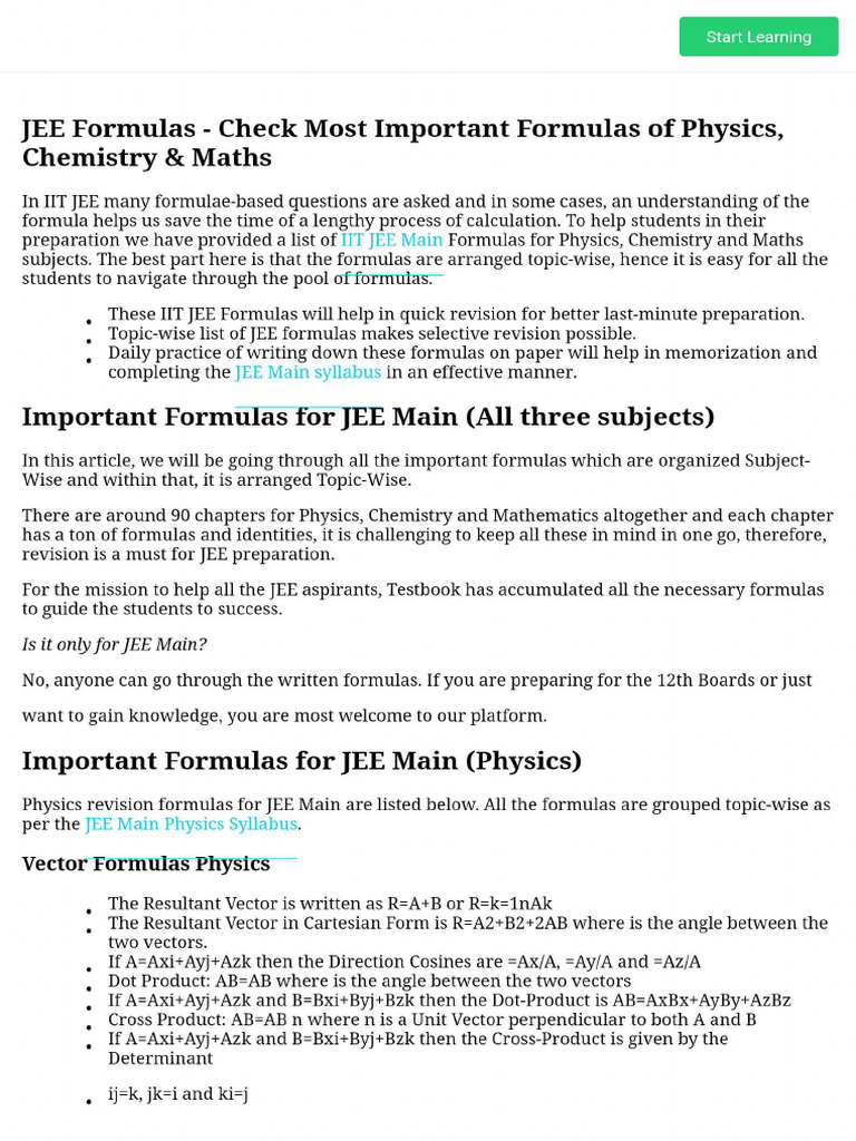 JEE Formulas - Check Most Important Formulas of Physics, Chemistry ...