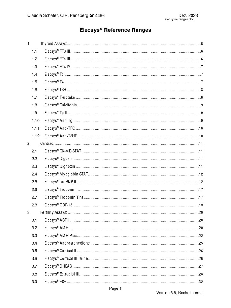 Elecsys Reference Ranges | PDF | Diseases And Disorders | Endocrine System