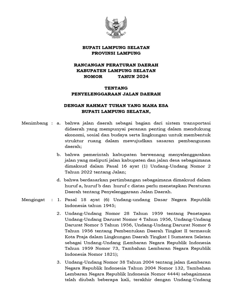 Final Raperda Lamsel Penyelenggaraan Jalan Daerah | PDF
