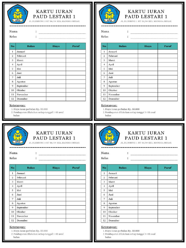 Kartu Iuran Paud Lestari | PDF